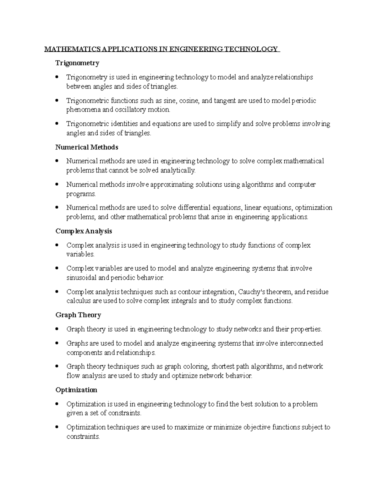 Mathematics Applications IN Engineering Technology Notes 2 ...