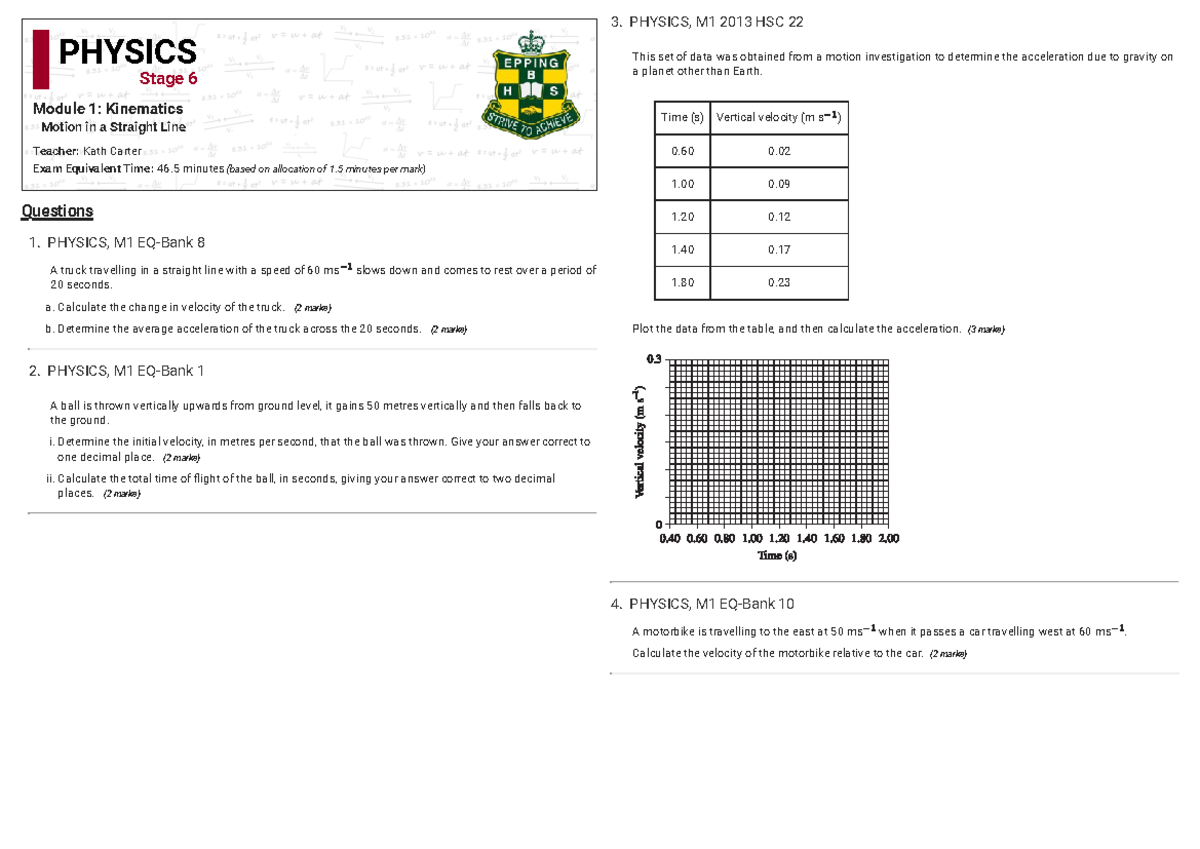 Preliminary Physics Module 1 Practise Exam questions and solutions ...