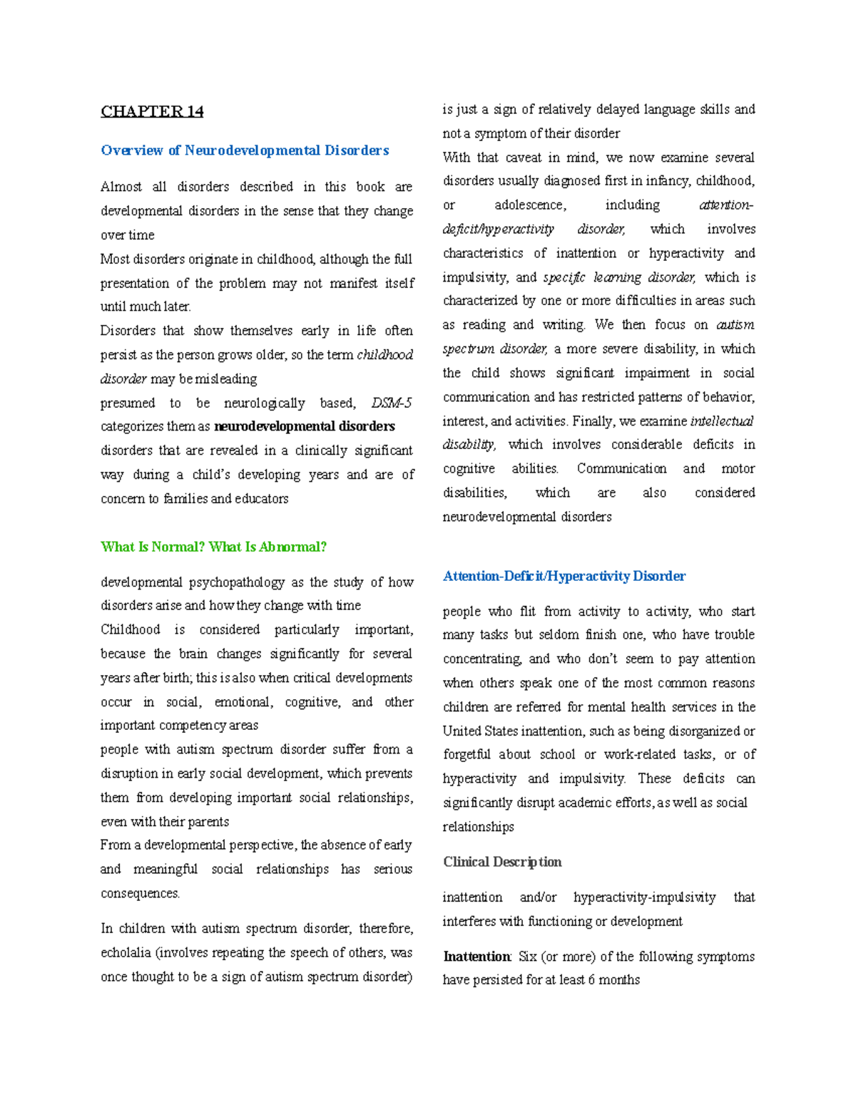 Chap 14 neurodev barlow - CHAPTER 14 Overview of Neurodevelopmental ...