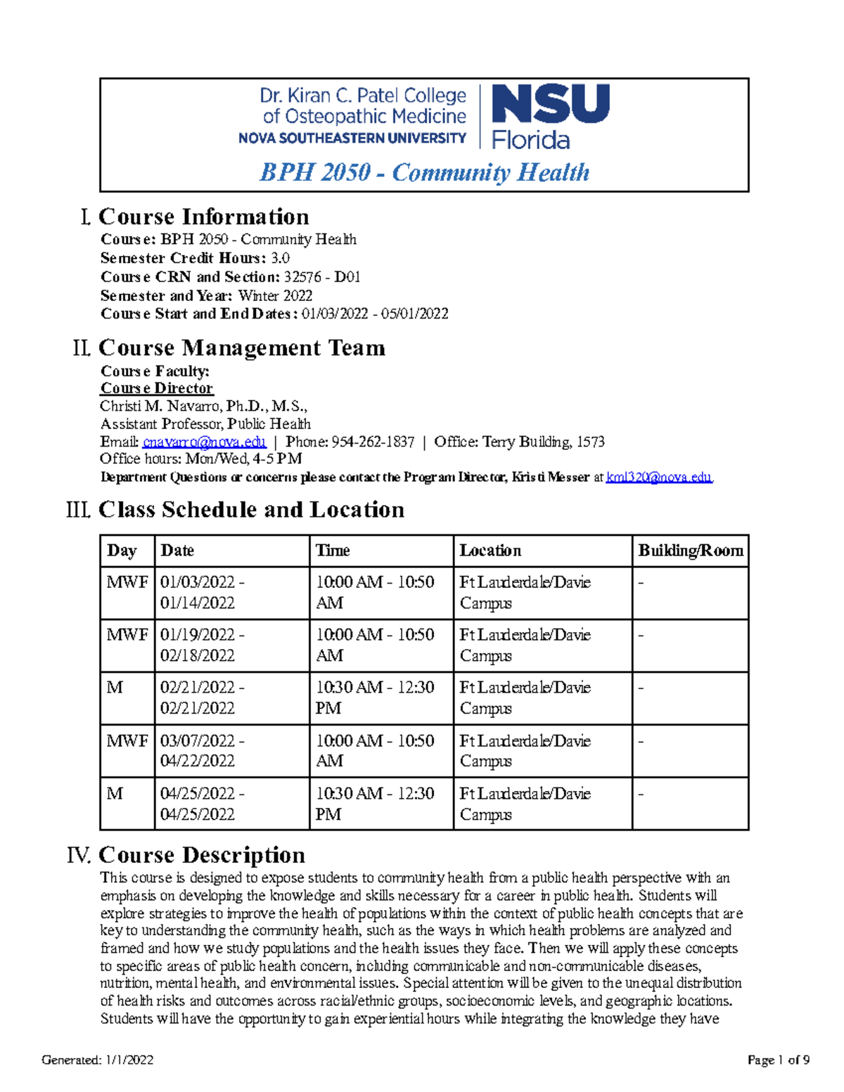 Bph 2050 Syllabus Summary Introduction To Public Health Research Bph 2050 Community Health