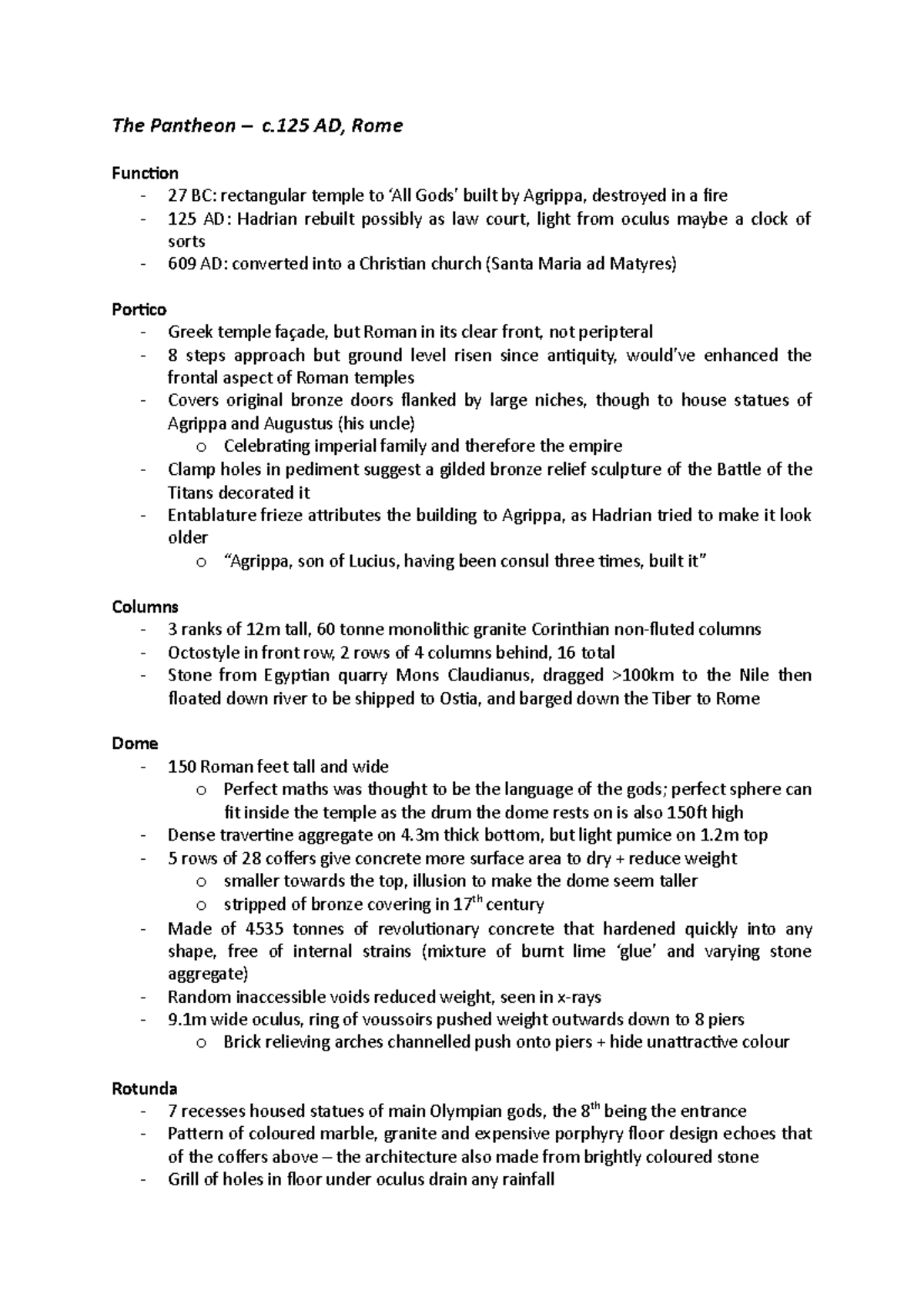 The Pantheon Notes - The Pantheon – c AD, Rome Function - 27 BC ...