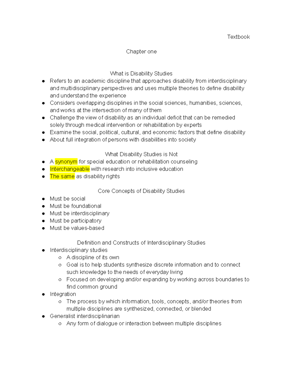 Chapter one RS - Textbook Chapter one What is Disability Studies Refers ...