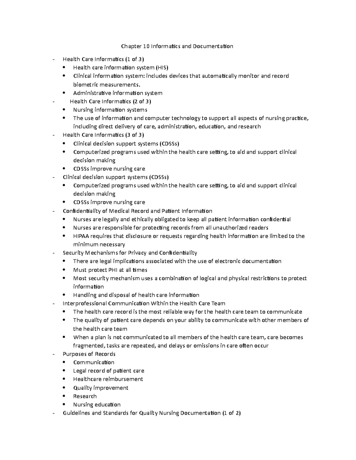 Chapter 10 Informatics and Documentation - Chapter 10 Informatics and Documentation Health Care ...