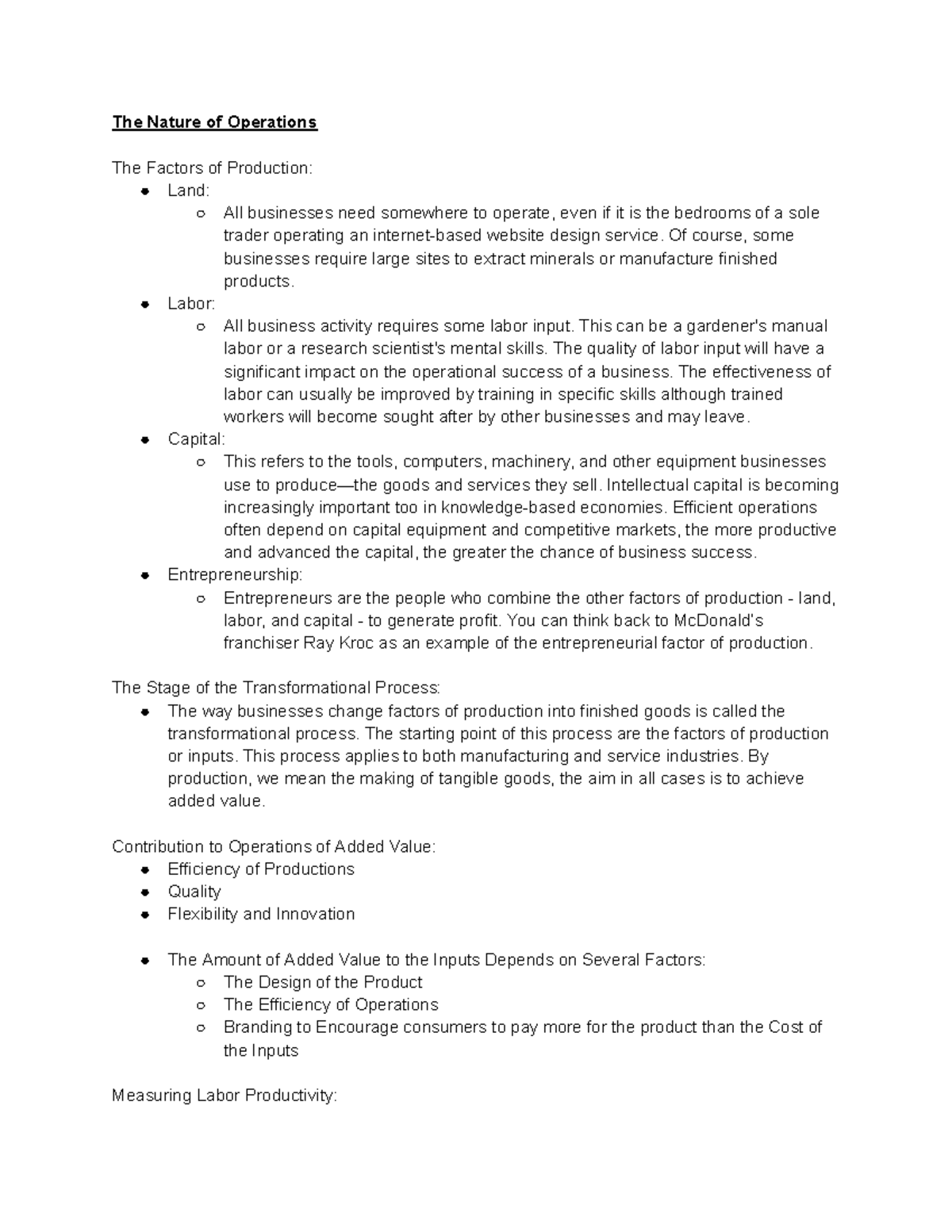 Chapter 23 - AICE Business - The Nature of Operations The Factors of ...