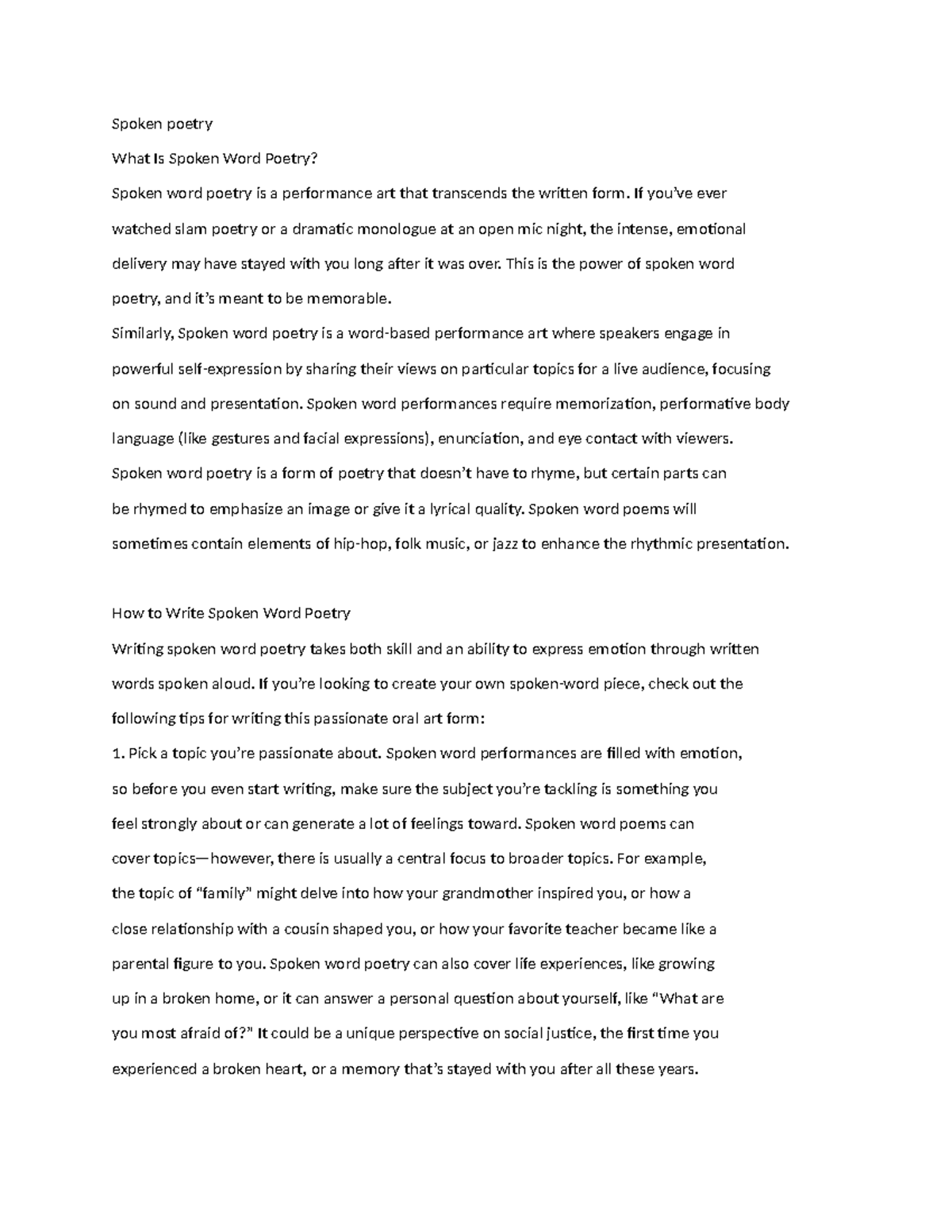 Spoken-poetry - notes - Spoken poetry What Is Spoken Word Poetry ...