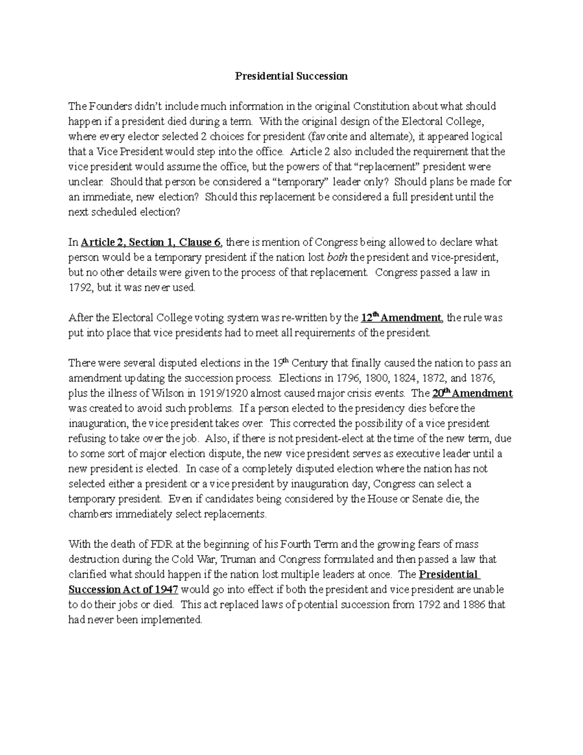 File 69 Presidential Succession - Presidential Succession The Founders ...