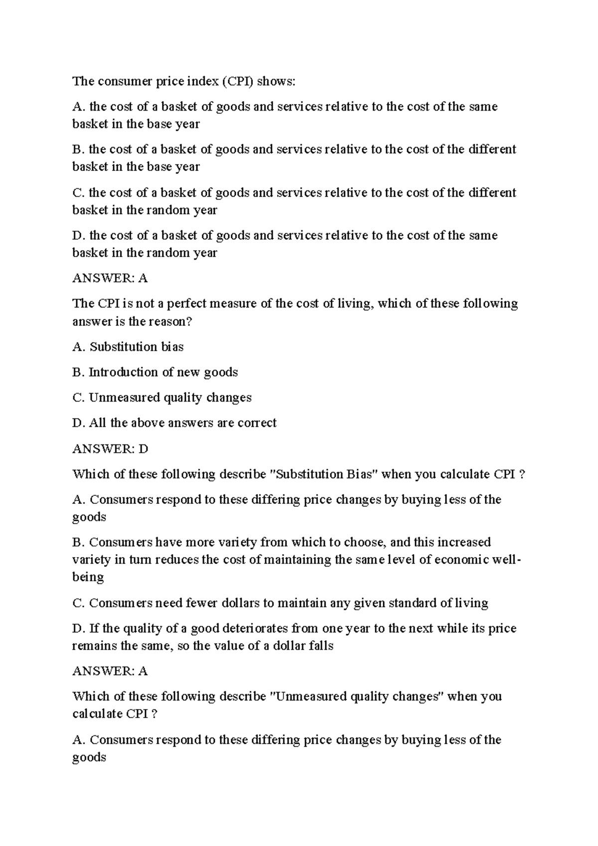 Marcoeconomic - Quiz 2 - Chapter 24 - The consumer price index (CPI ...