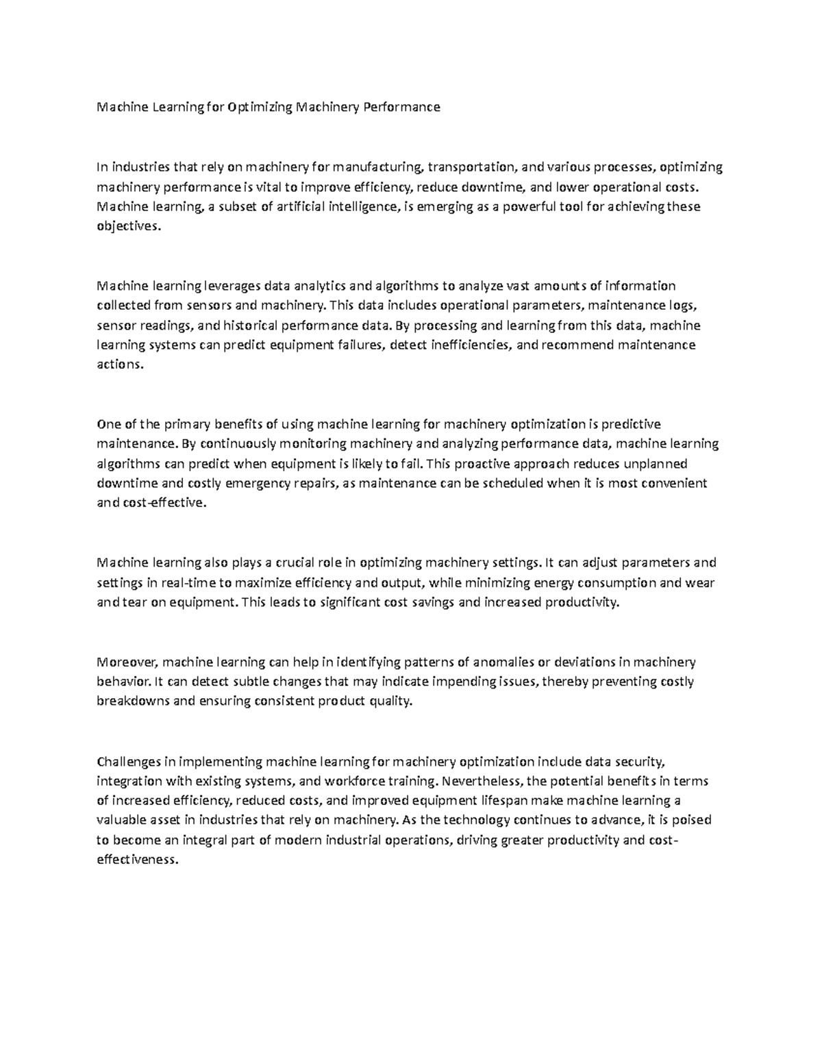 Machine Learning for Optimizing Machinery Performance - Machine ...