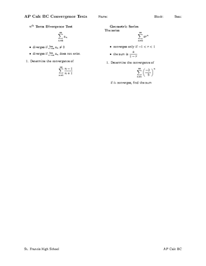 BC Unit 10 Homework - Practice worksheet - AP Calculus BC Unit 10 ...