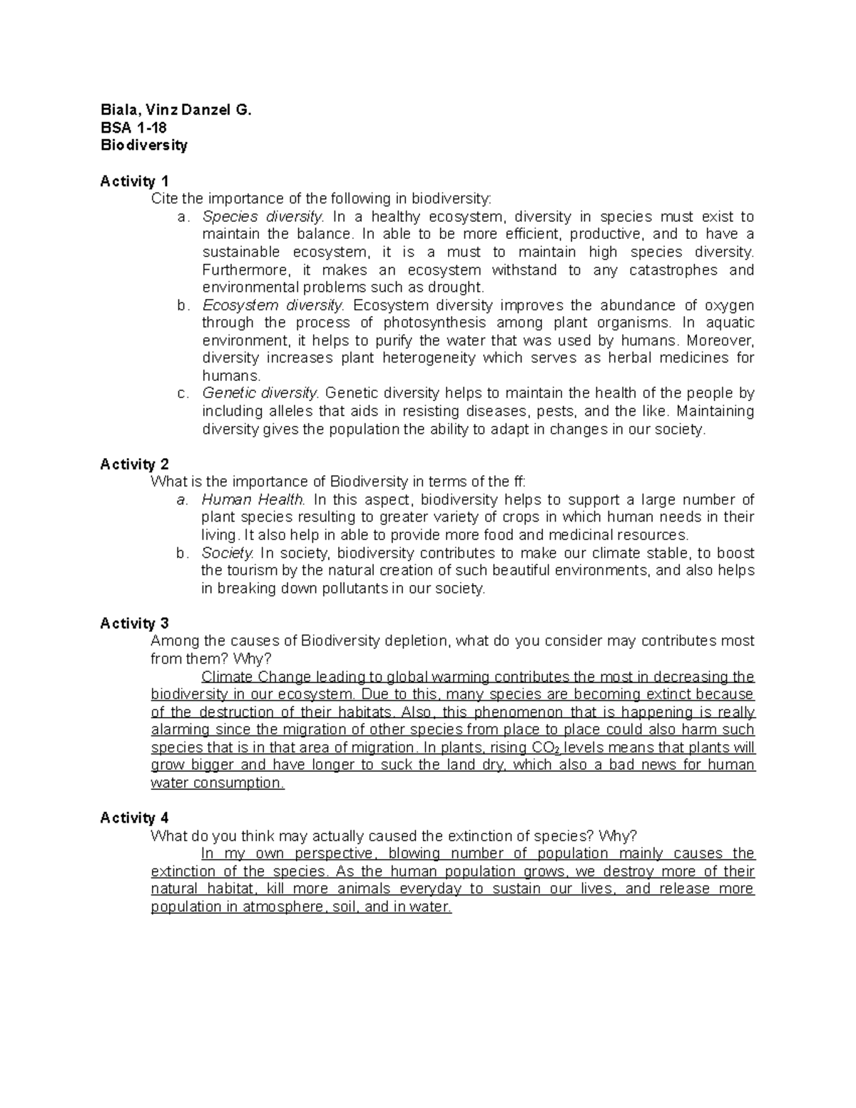 Biodiversity - Biala, Vinz Danzel G. BSA 1- Biodiversity Activity 1 ...