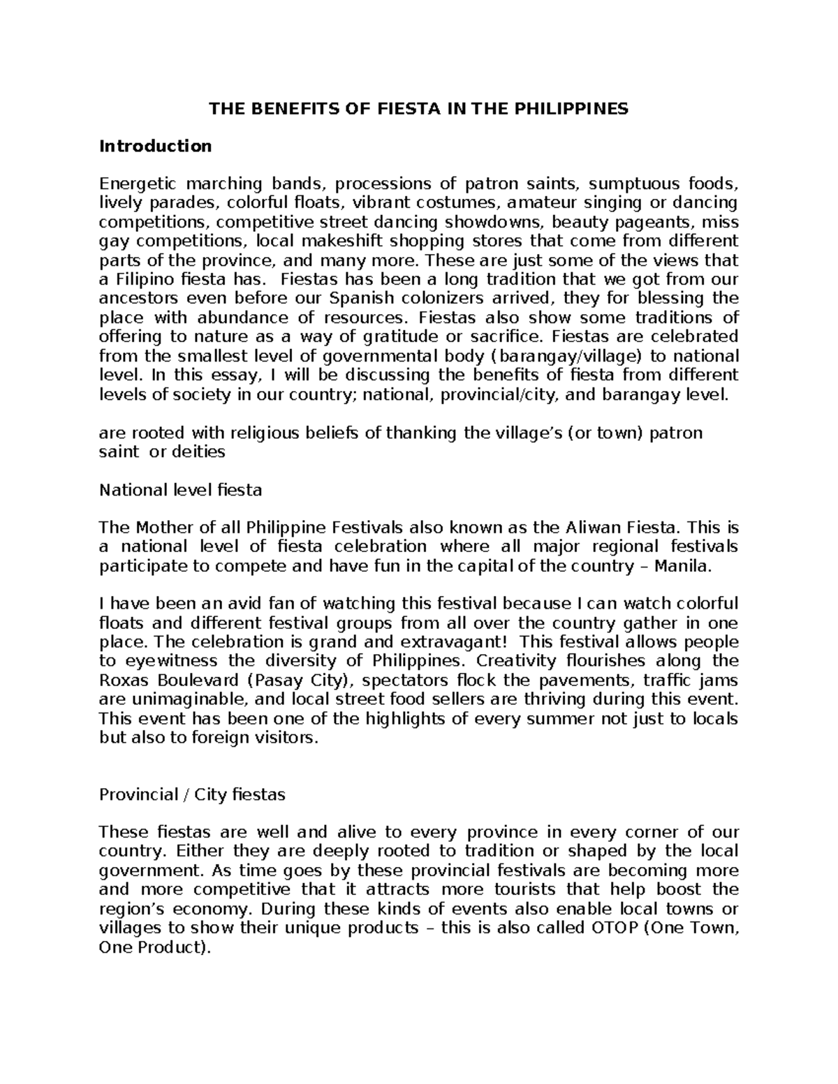Article about Fiesta - THE BENEFITS OF FIESTA IN THE PHILIPPINES ...