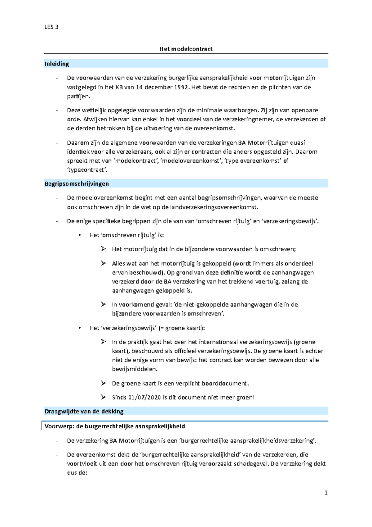 Les 3 Het modelcontract - Het modelcontract Inleiding De voorwaarden ...