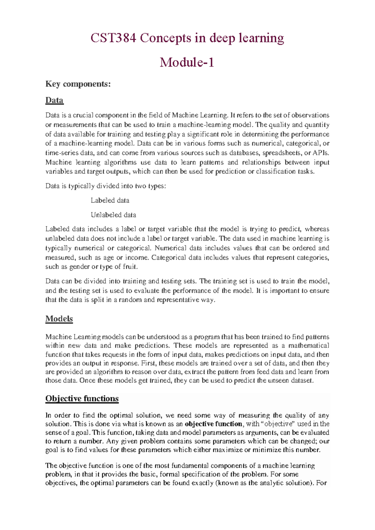 Module-1 - Deep learning - CST384 Concepts in deep learning Module- 1 ...