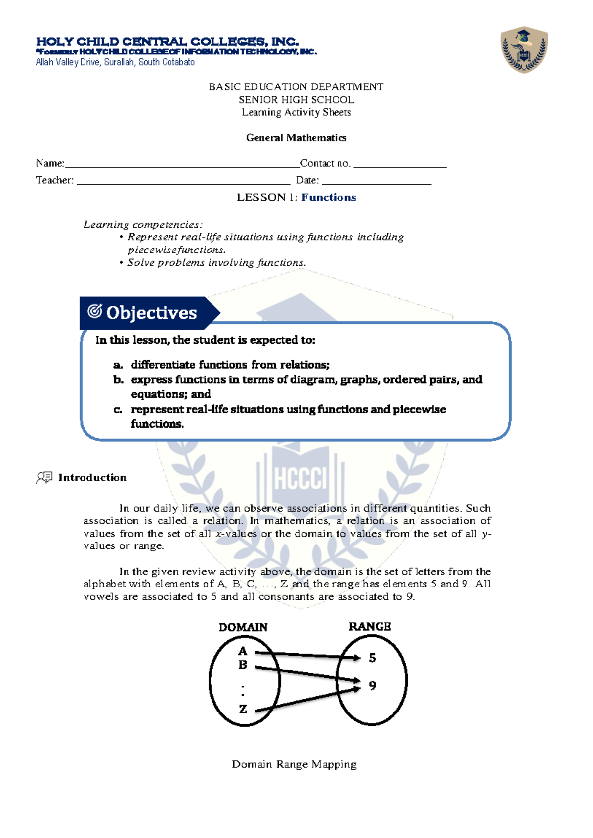 LAS Genmath - For teachers guide - *Formerly HOLY CHILD COLLEGE OF ...