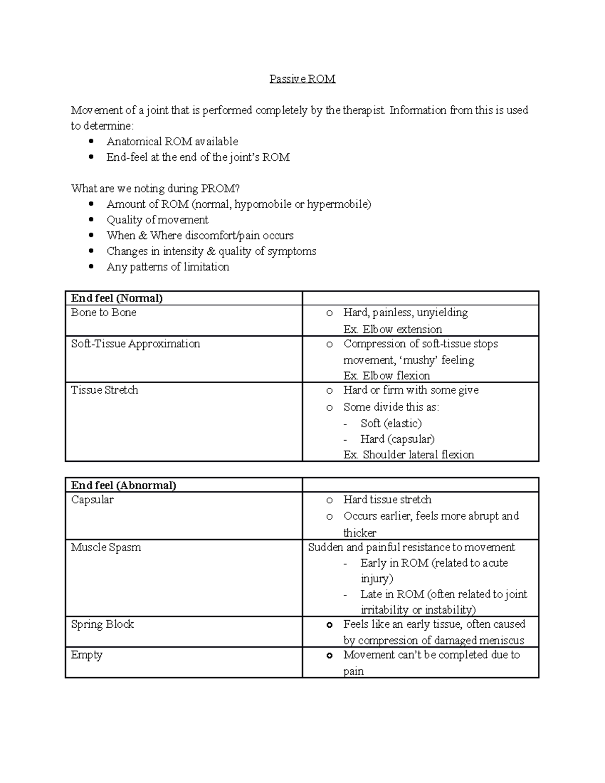 Summary - Techniques - Passive ROM Movement of a joint that is ...