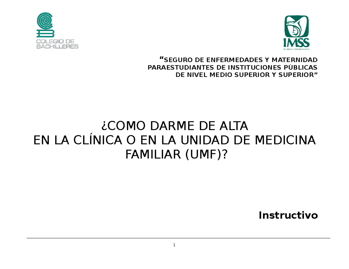 Procedimiento IMSS - Para que te des de alta en el imss - “SEGURO DE ...