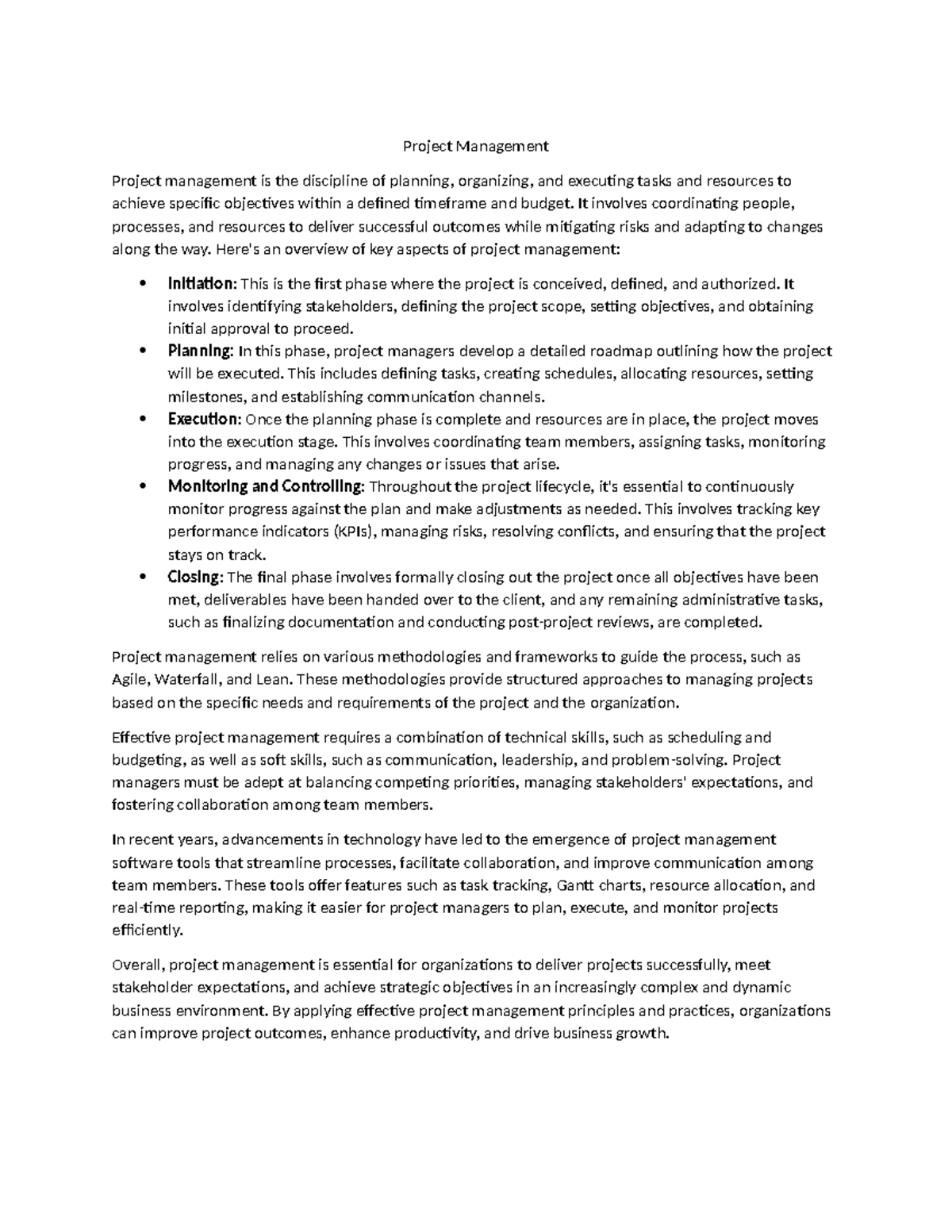 Project Management - Project Management Project management is the ...