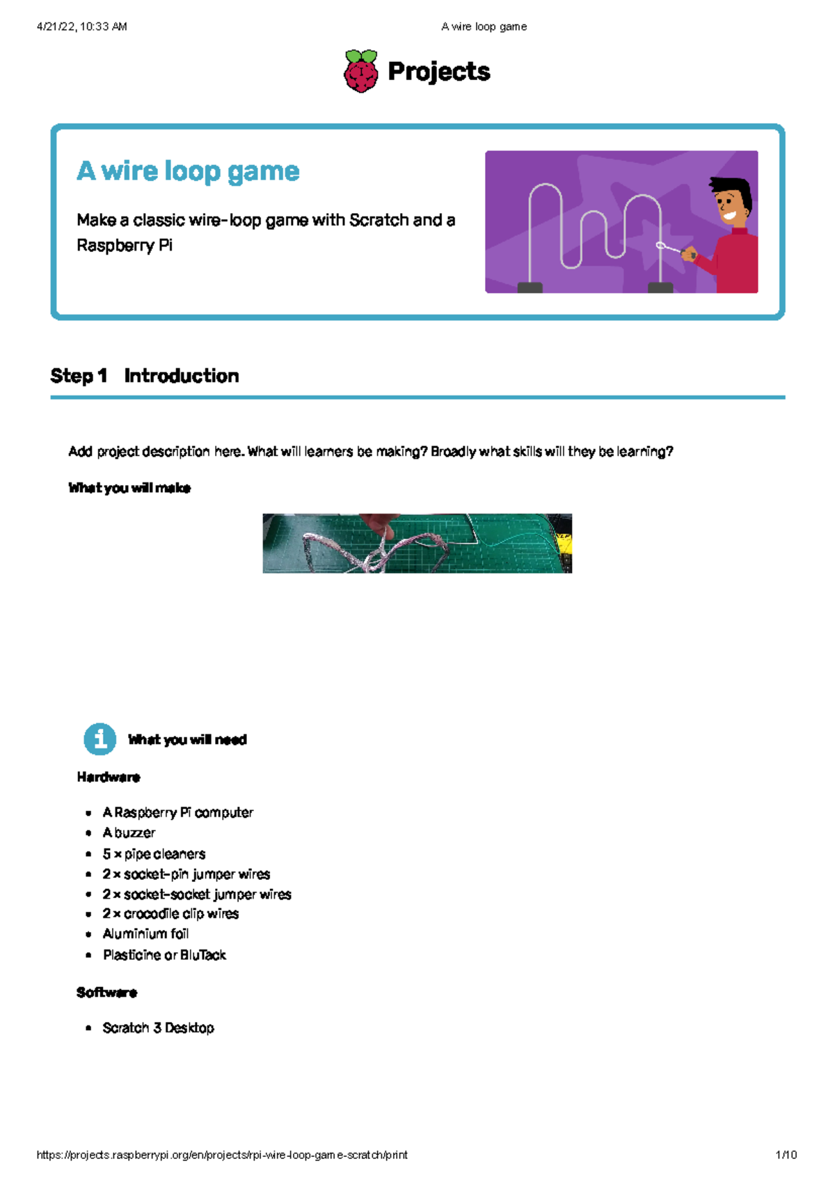 CAIE 4 Project 2 - A wire loop game - Projects A wire loop game Make a classic wire-loop game ...