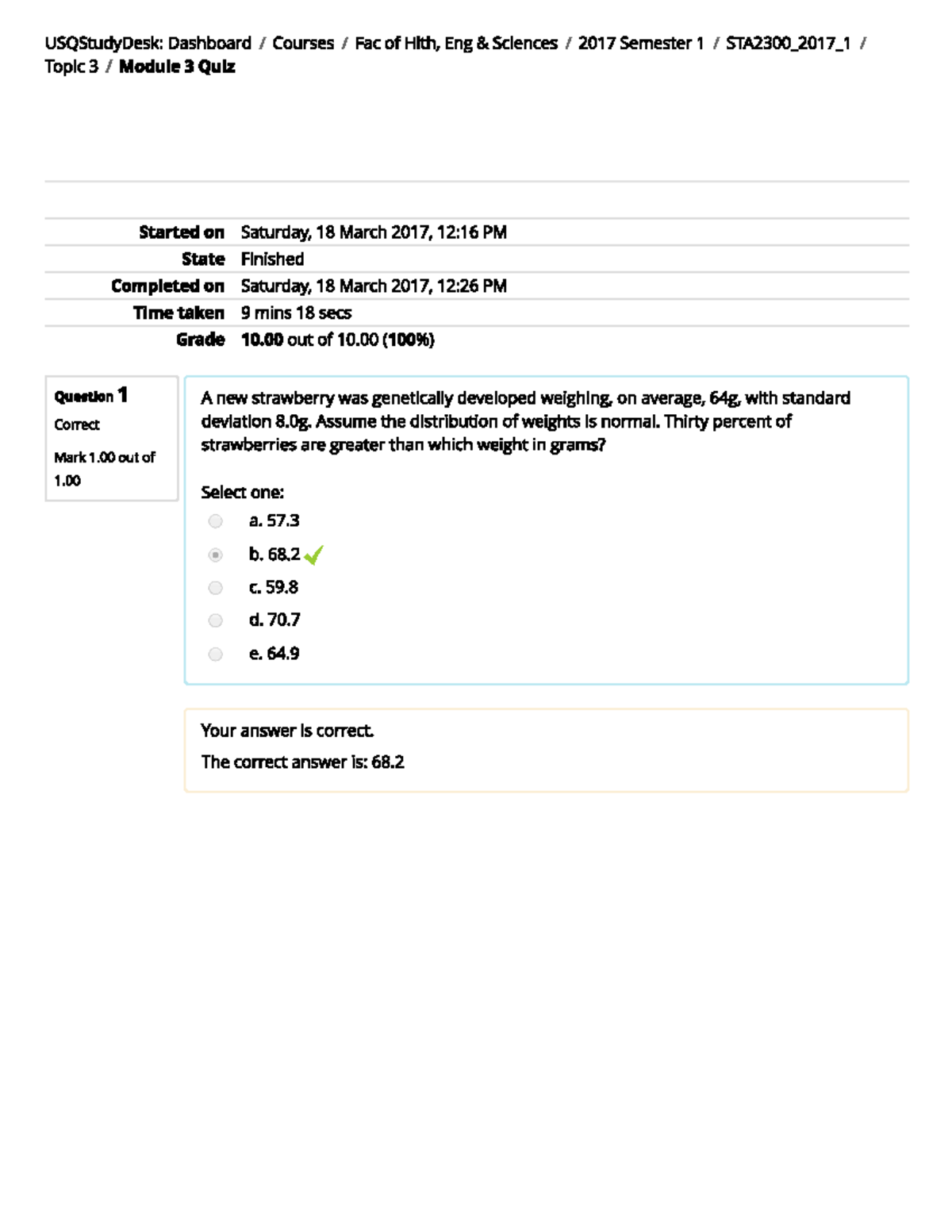 Module 3 Quiz - USQStudyDesk: Dashboard / Courses / Fac of Hlth, Eng ...