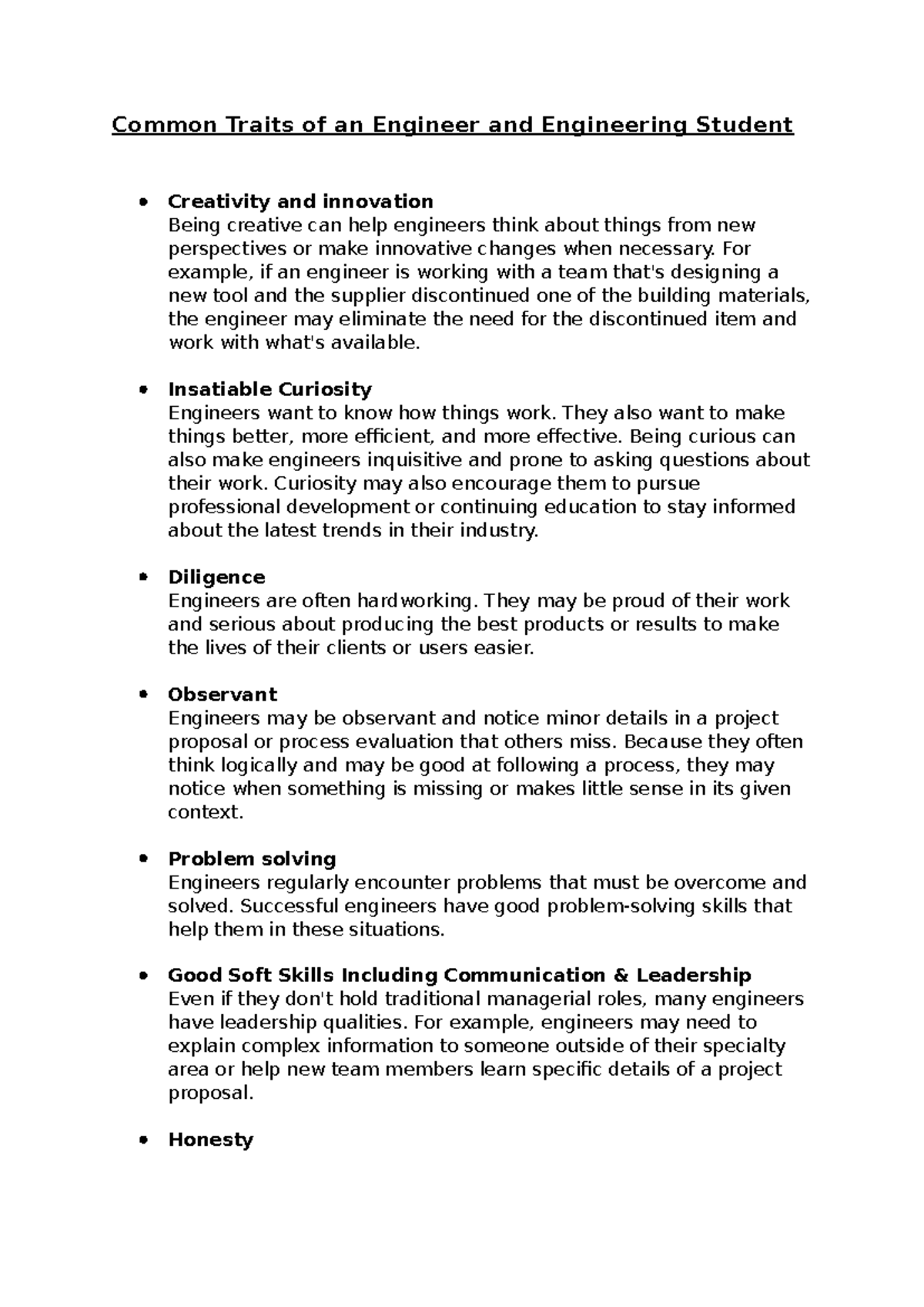 branches of civil engineering - Common Traits of an Engineer and ...