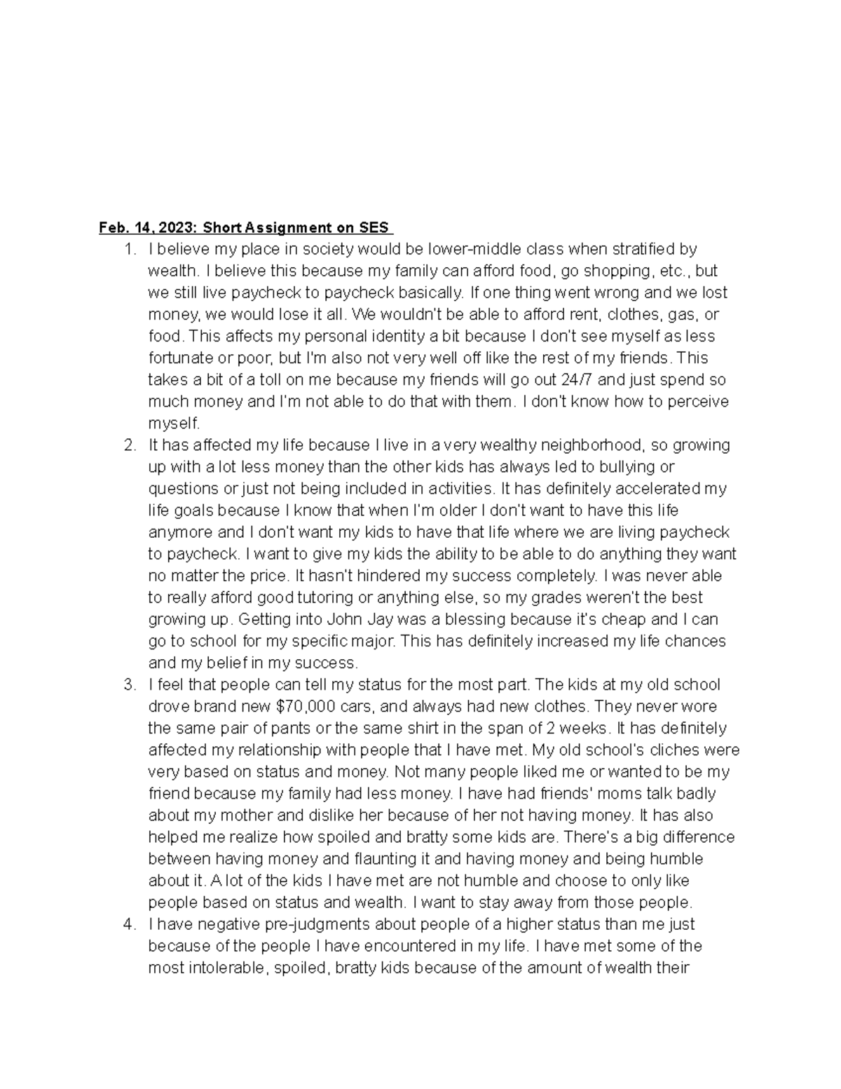 Casey, SOC 101-15 - Short assignment answes - Feb. 14, 2023: Short ...