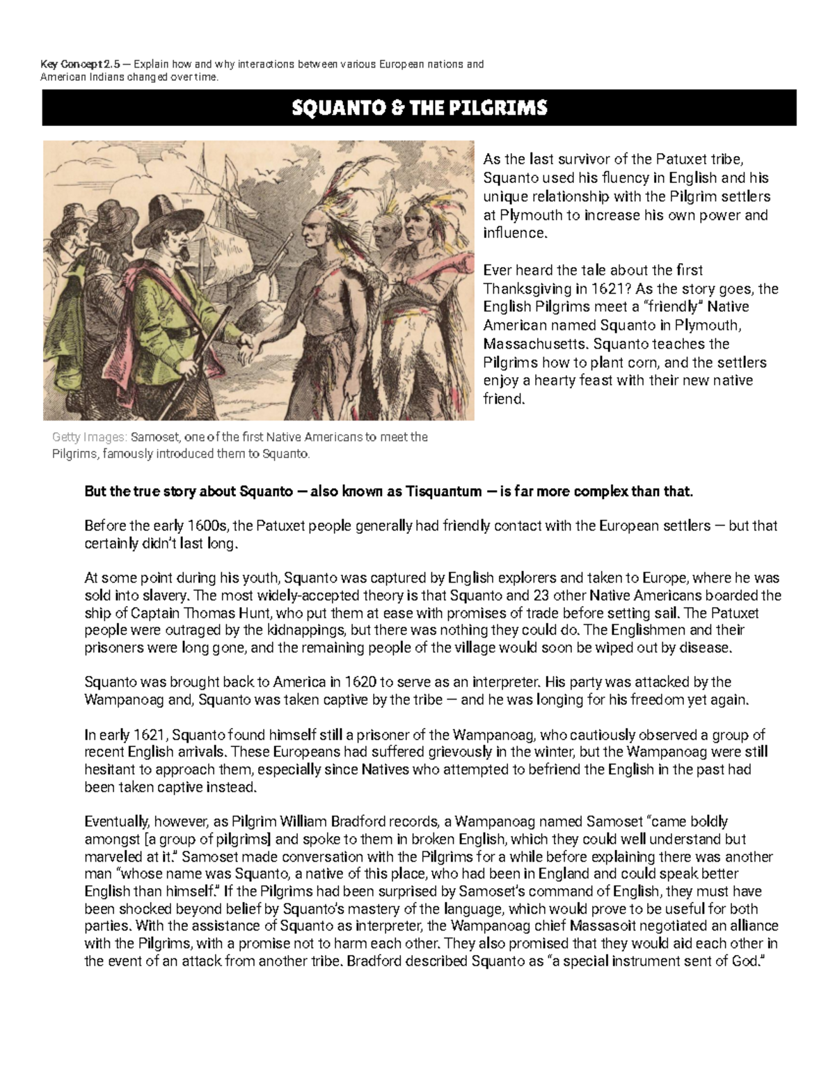 2.5 Reading - Again, nothing much - SQUANTO & THE PILGRIMS Key Concept ...