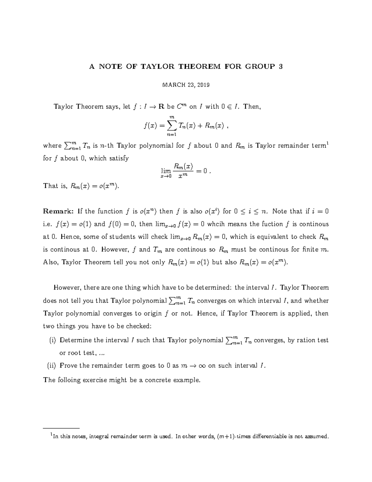 A NOTE OF Taylor Theorem FOR Group 3 - A NOTE OF TAYLOR THEOREM FOR ...
