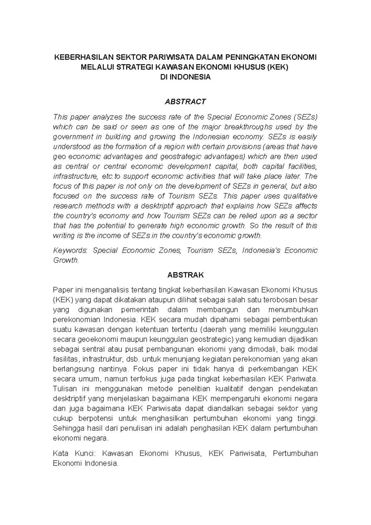 Keberhasilan Sektor Pariwisata dalam Peningkatan Ekonomi Melalui Strategi Kawasan Ekonomi Khusus ...