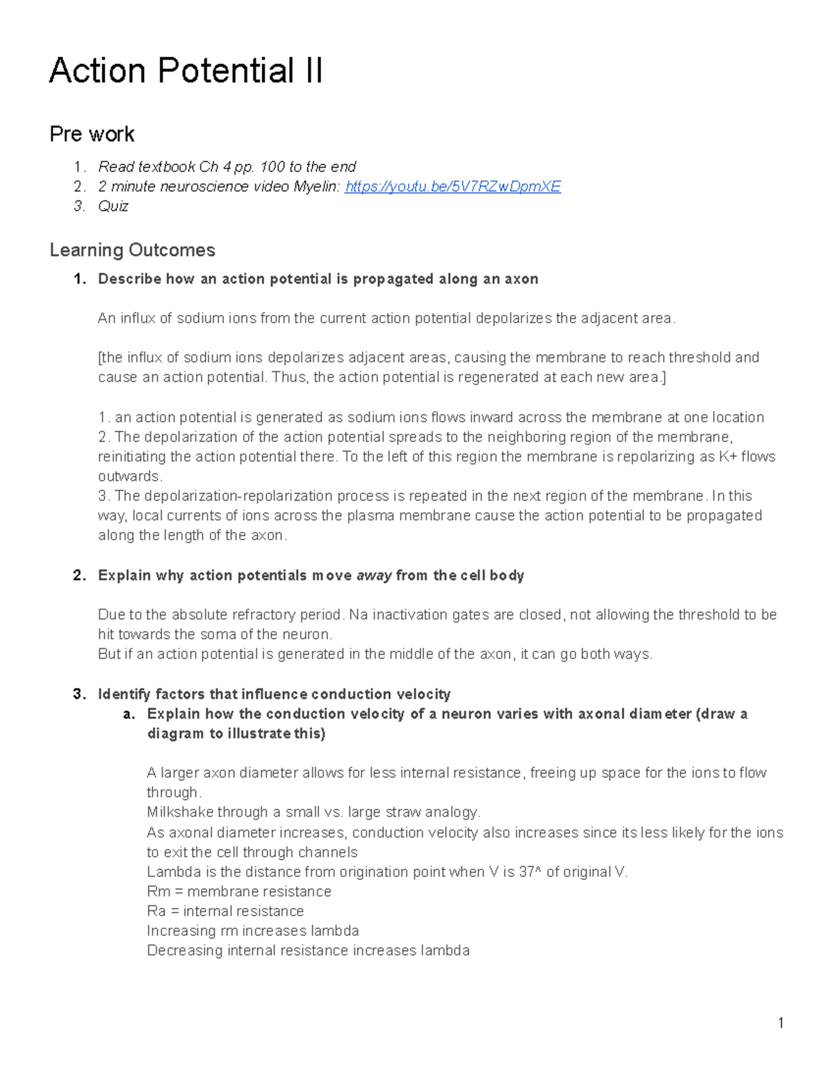SW Action Potential II - Action Potential II Pre work Read textbook Ch 4 pp. 100 to the end 2 ...