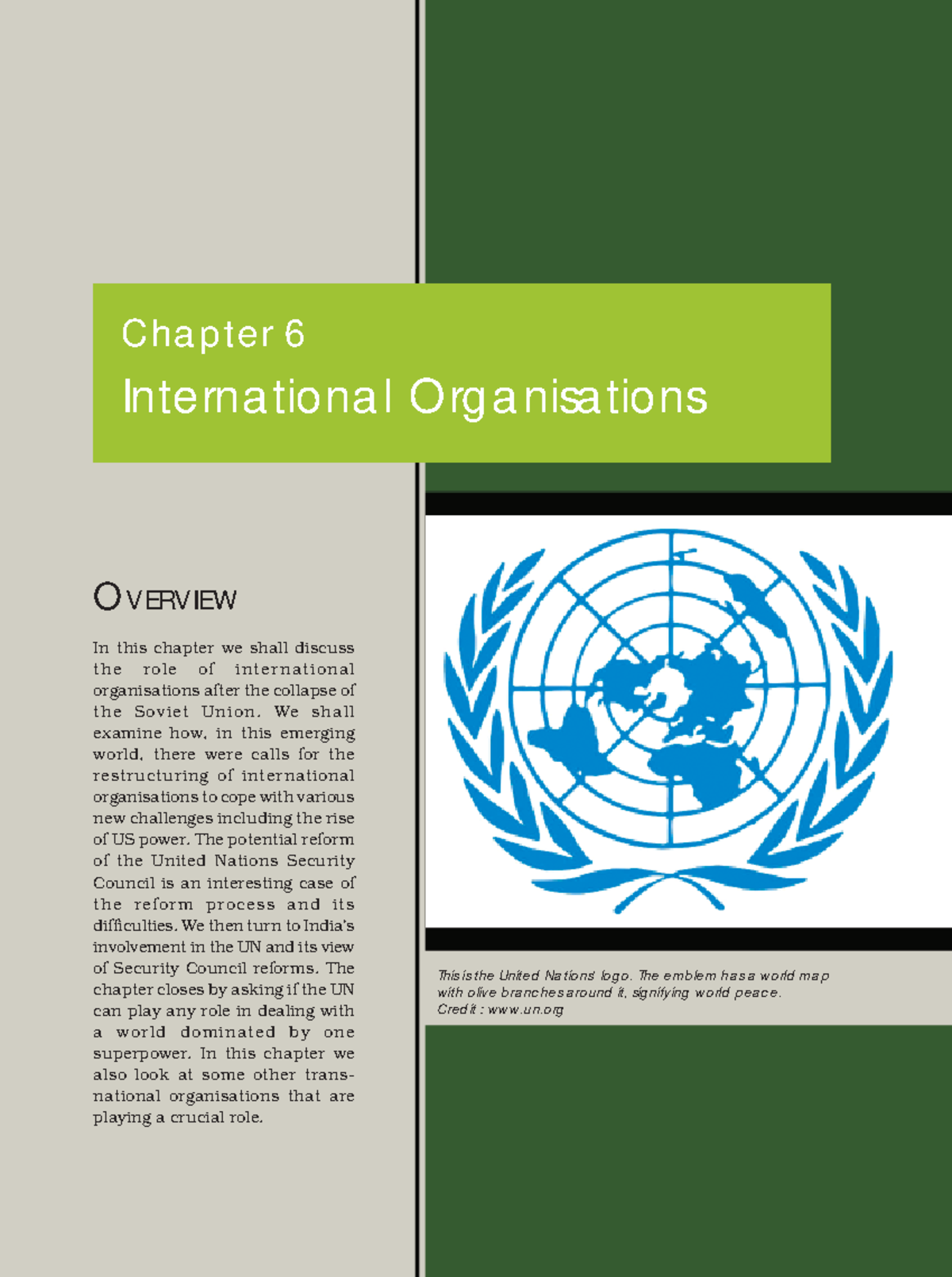 United Nations notes - O VERVIEW In this chapter we shall discuss the ...