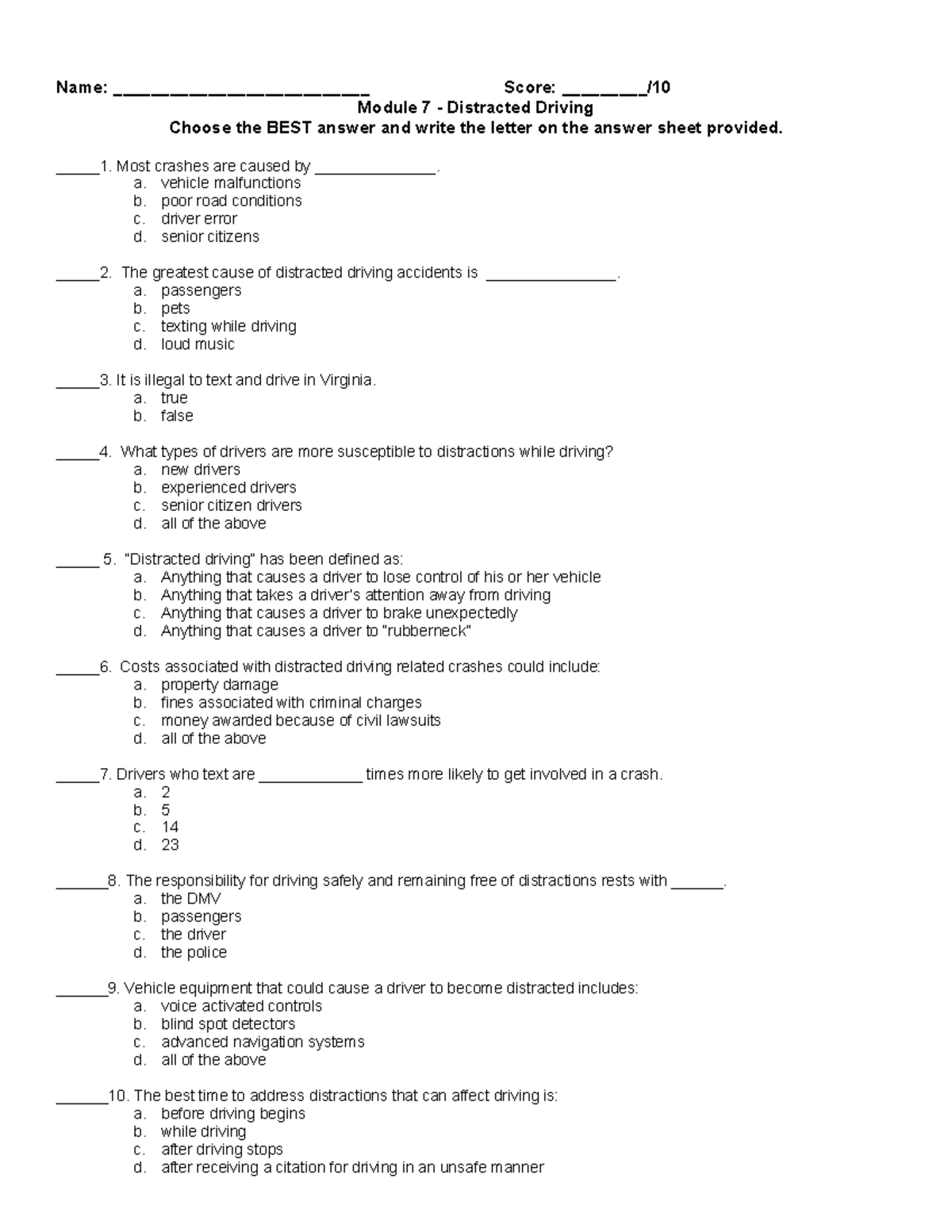 Module 7 - Name: ___________________________ Score: _________/ Module 7 ...