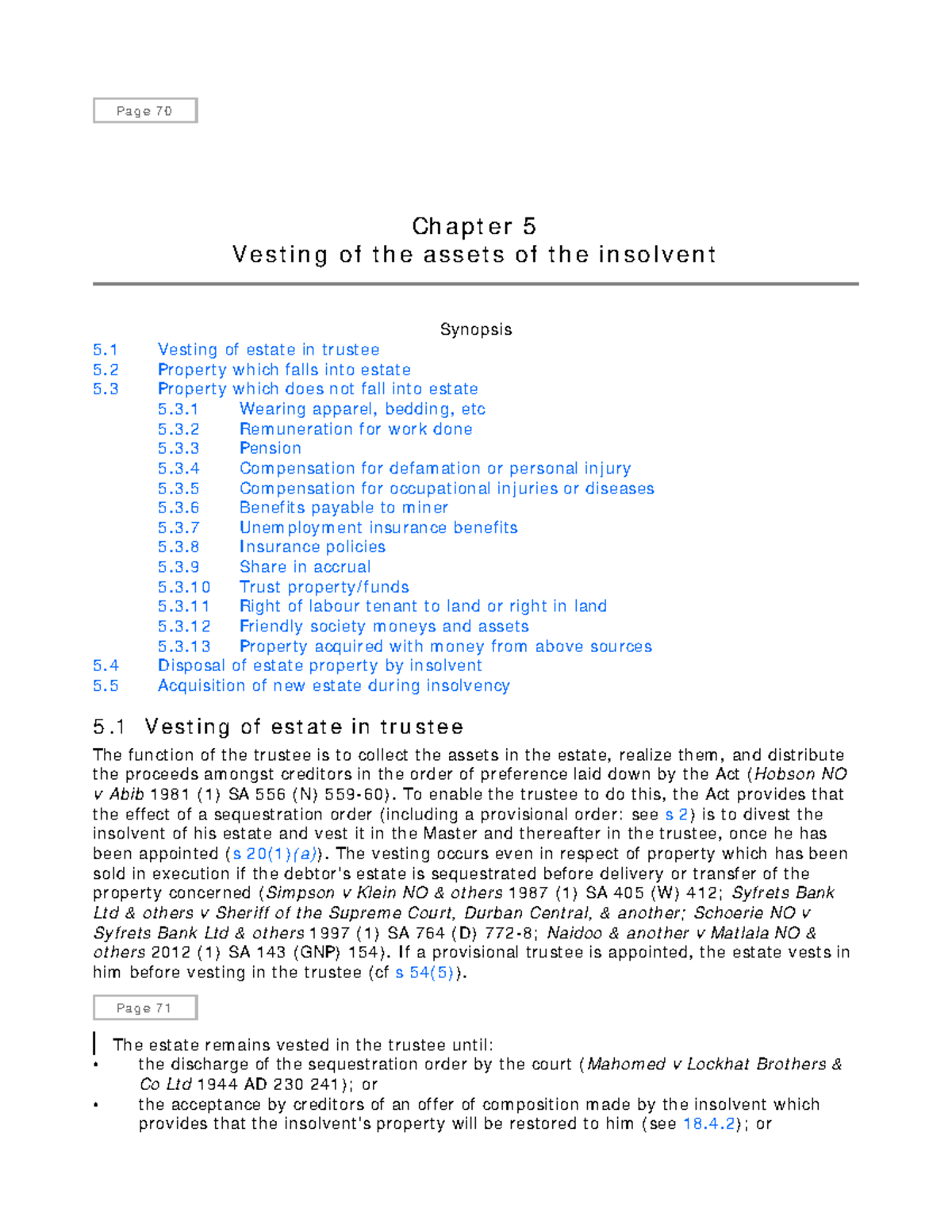 Chapter 5 - Vesting of the assets of the insolvent (Insolvency Law) - 5 ...