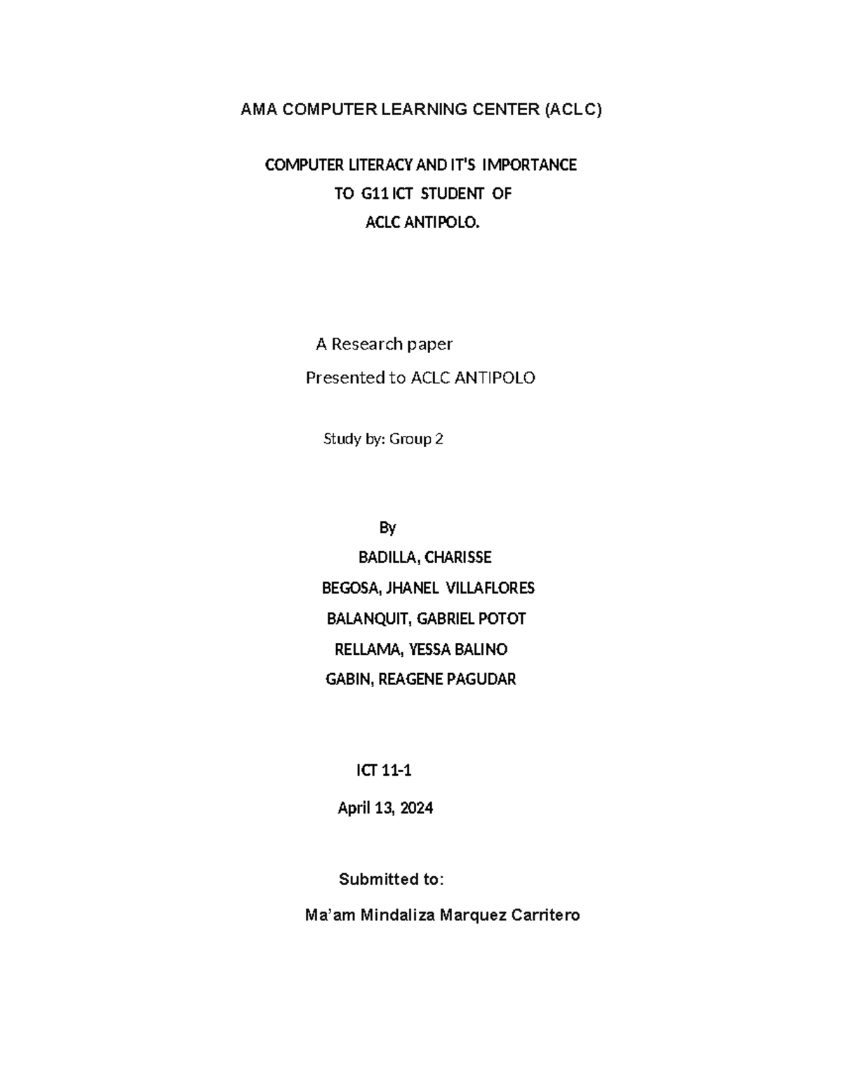 Group-2 - eve - AMA COMPUTER LEARNING CENTER (ACLC) COMPUTER LITERACY ...