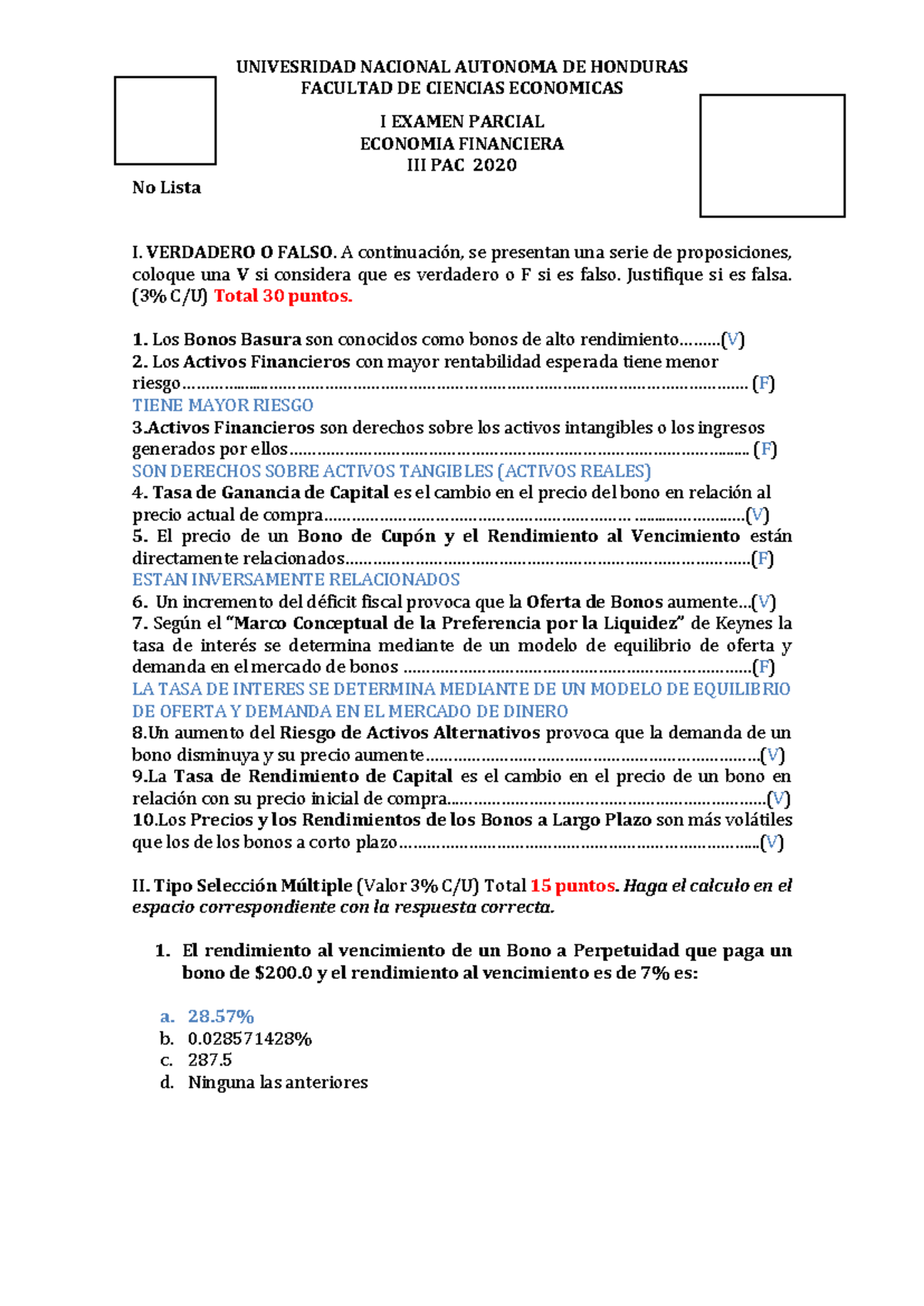 Emamenes Financiera - dfgsdg - FACULTAD DE CIENCIAS ECONOMICAS I EXAMEN ...