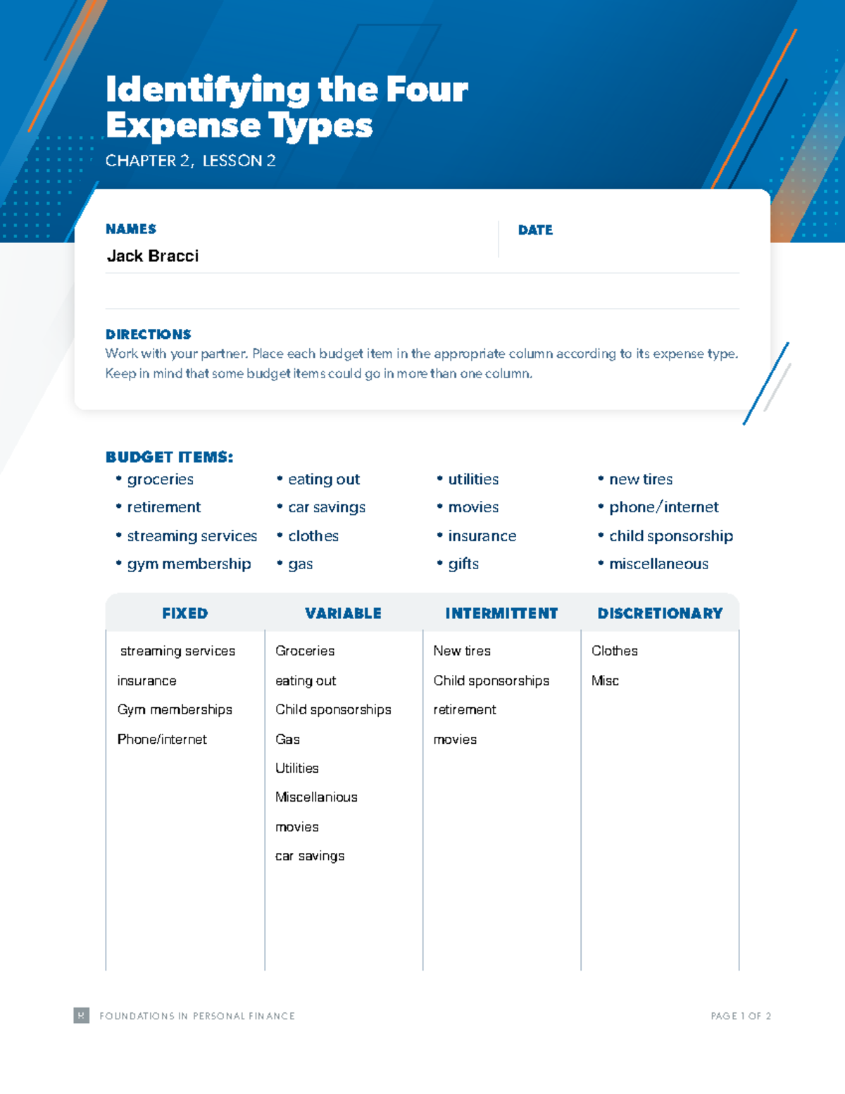 Competed+actvity+2+unit+2 - PAG E 1 O F 2 Identifying the Four Expense ...