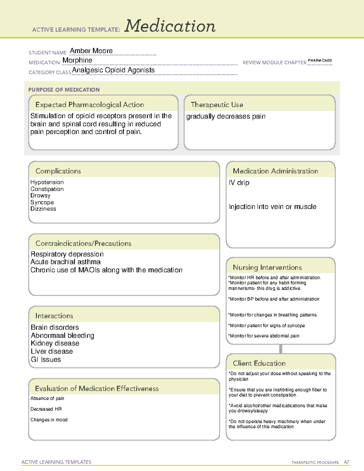 Drug Card Morphine - ACTIVE LEARNING TEMPLATES TherapeuTic procedure A ...