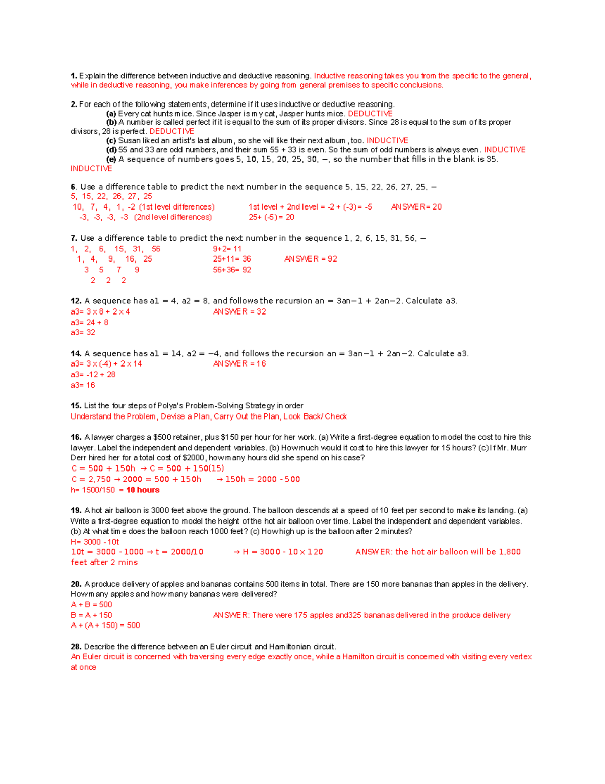MATH Midterm Cheat Sheet - Explain the difference between inductive and ...