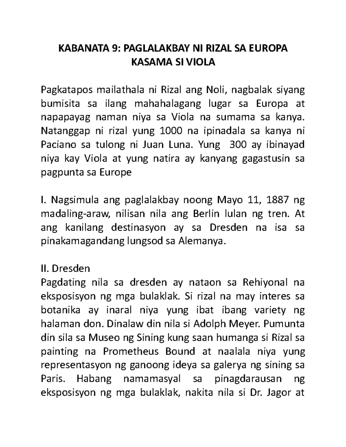 Kabanata-9 - rizal chapter 9 - KABANATA 9: PAGLALAKBAY NI RIZAL SA EUROPA KASAMA SI VIOLA ...