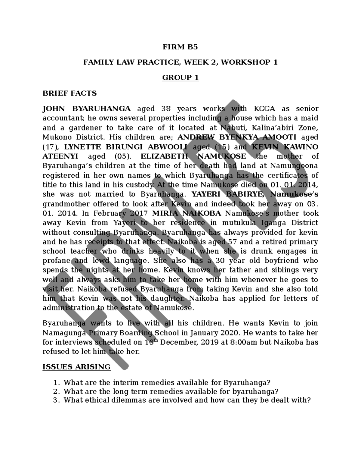 B5 Family WEEK 2 WKSP 1 - Read all - FIRM B FAMILY LAW PRACTICE, WEEK 2 ...
