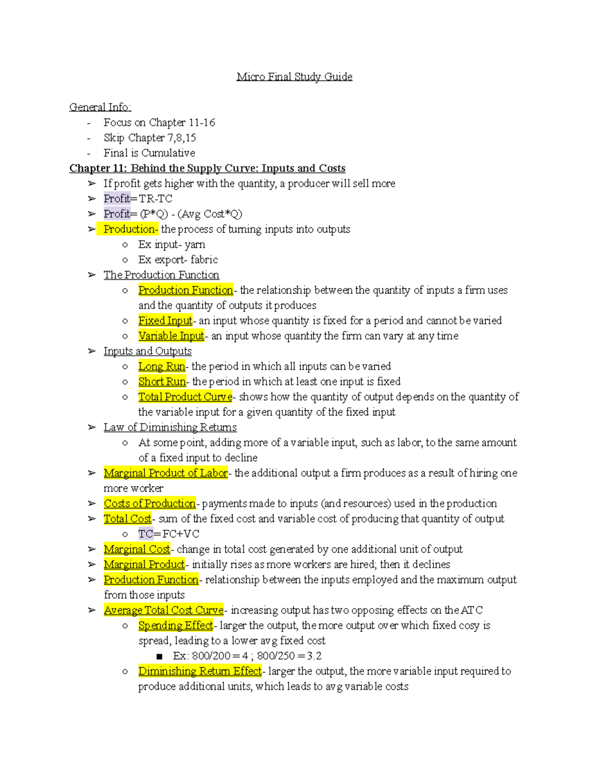 Micro Final Study Guide - Micro Final Study Guide General Info: - Focus ...