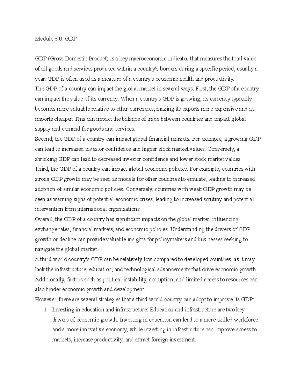 Module 8- GDP - Lecture notes - Module 8: GDP GDP (Gross Domestic ...