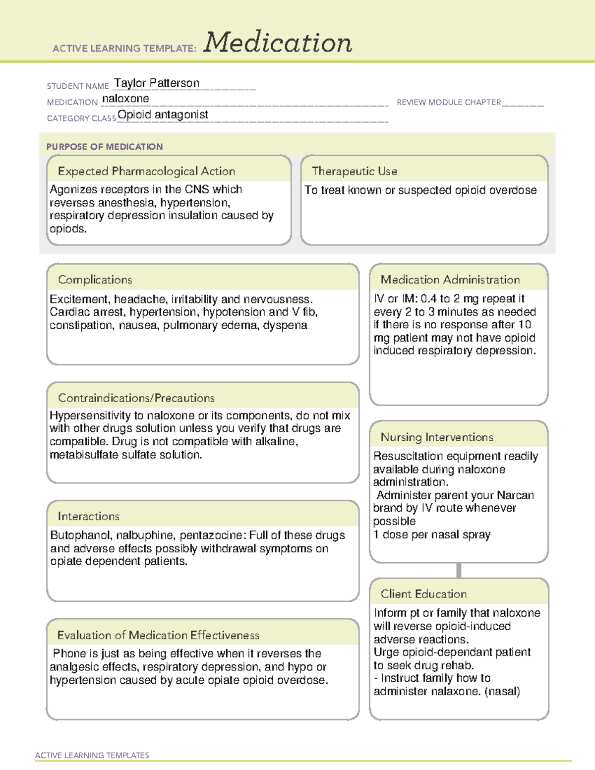 ATI nalaxone Medication - ACTIVE LEARNING TEMPLATES Medication STUDENT ...