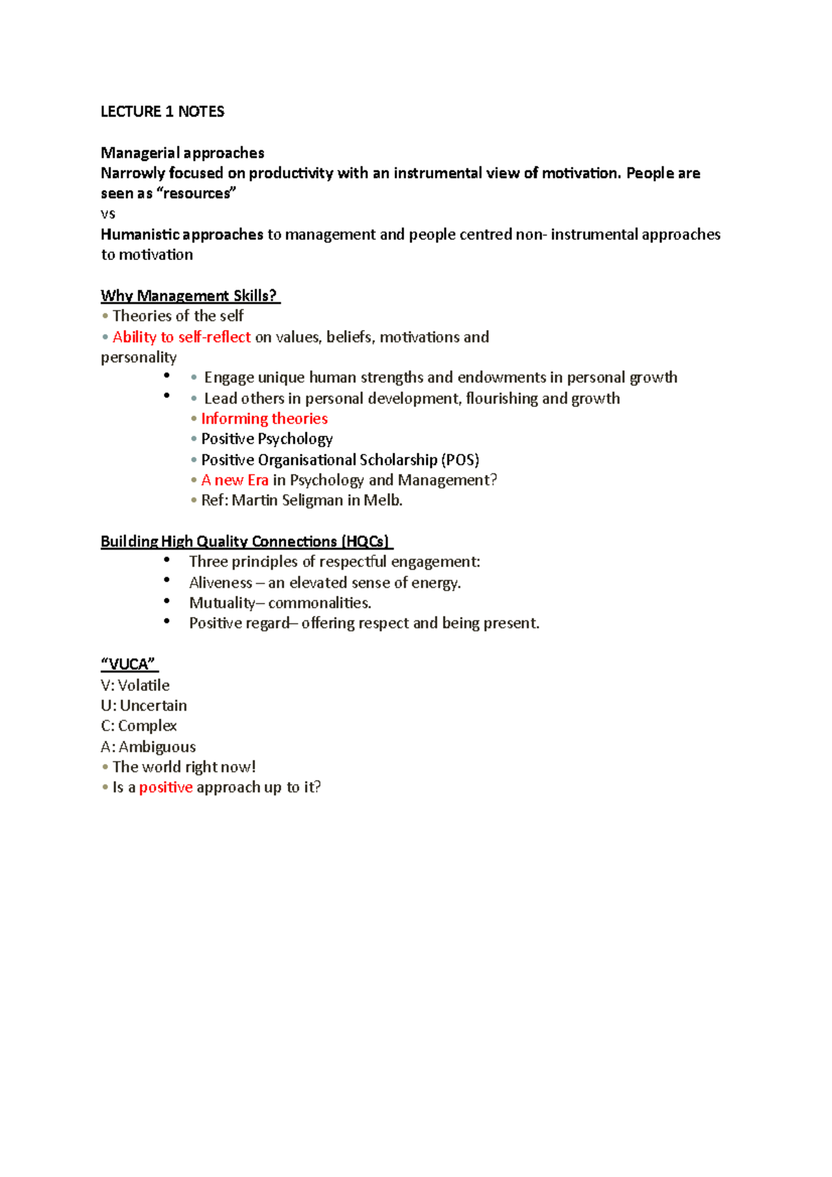 Lecture 1 Notes Lecture 1 Notes Managerial Approaches Narrowly Focused On Producivity With An