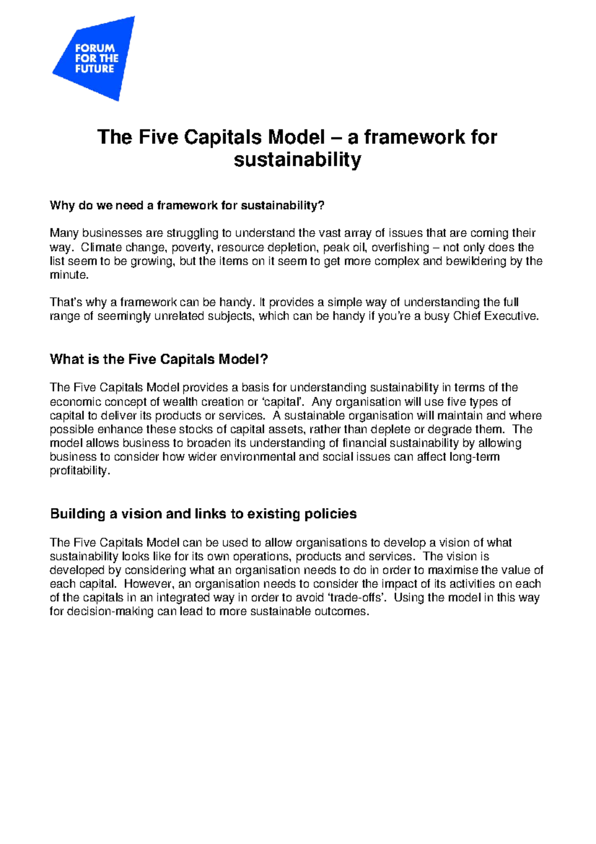 Five-capitals-model - Lecture notes - The Five Capitals Model – a ...