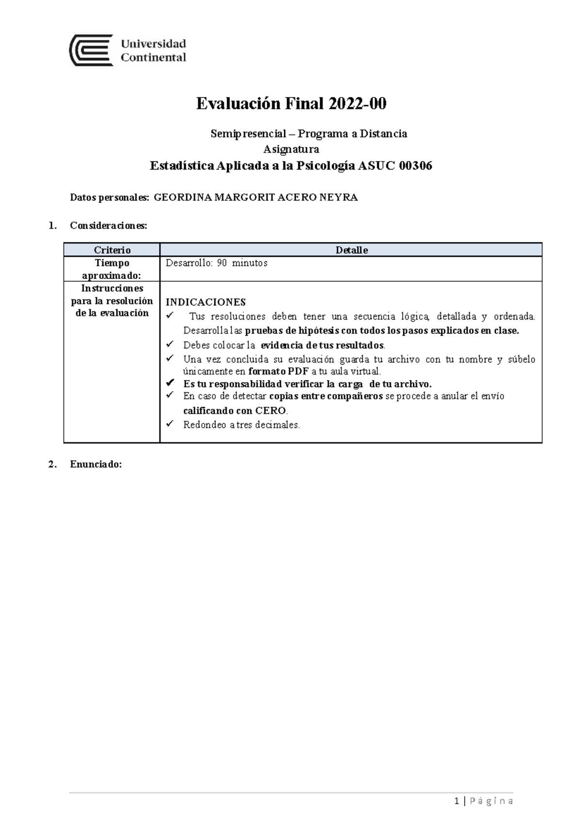 Estadistica - Evaluación Final - Evaluación Final 2022- Semipresencial – Programa a Distancia ...