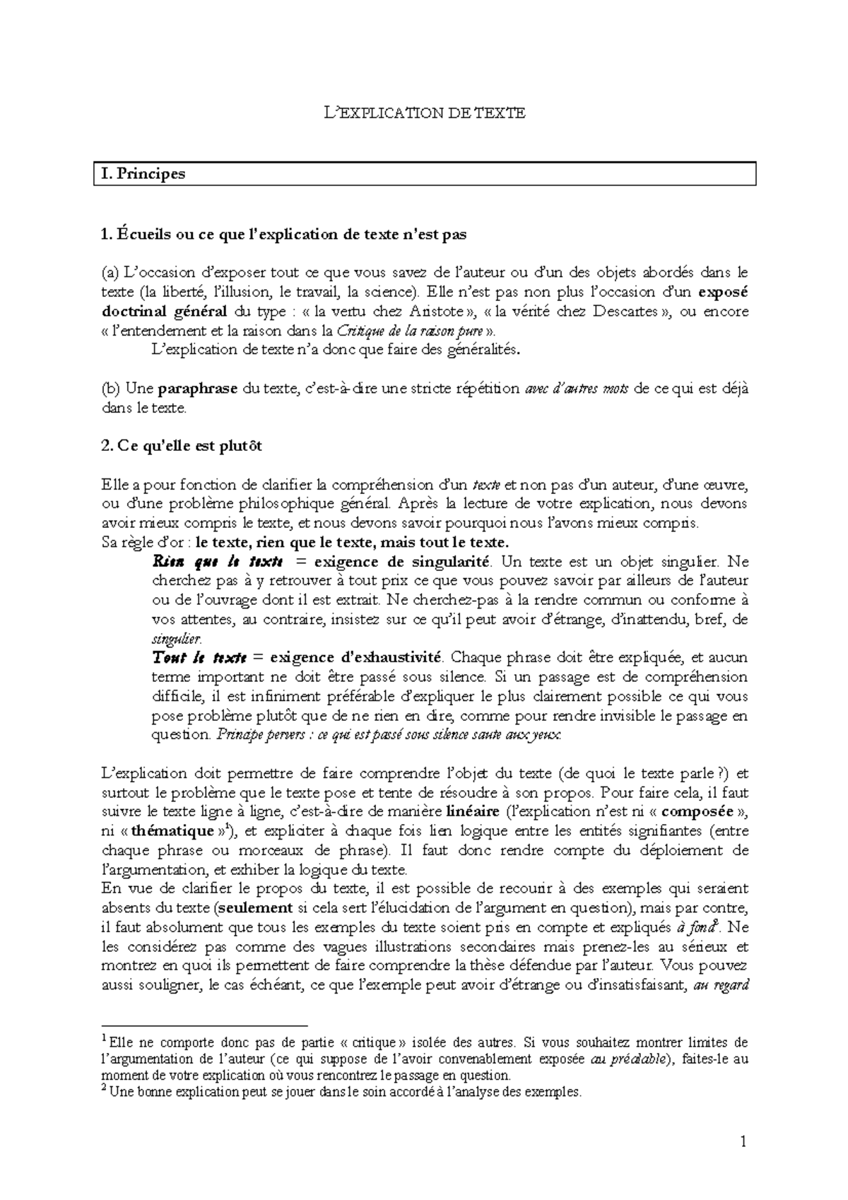 L’explication de texte - L’ EXPLICATION DE TEXTE I. Principes Écueils ...