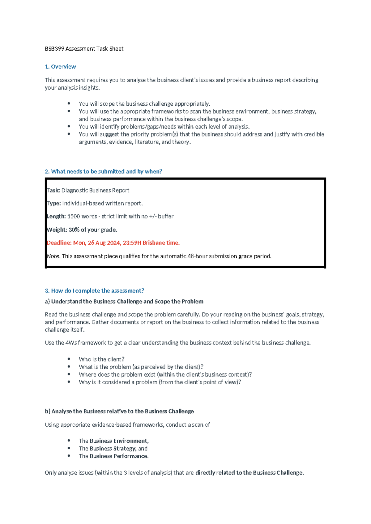 BSB399 Assessment Task Sheet - BSB399 Assessment Task Sheet Overview ...