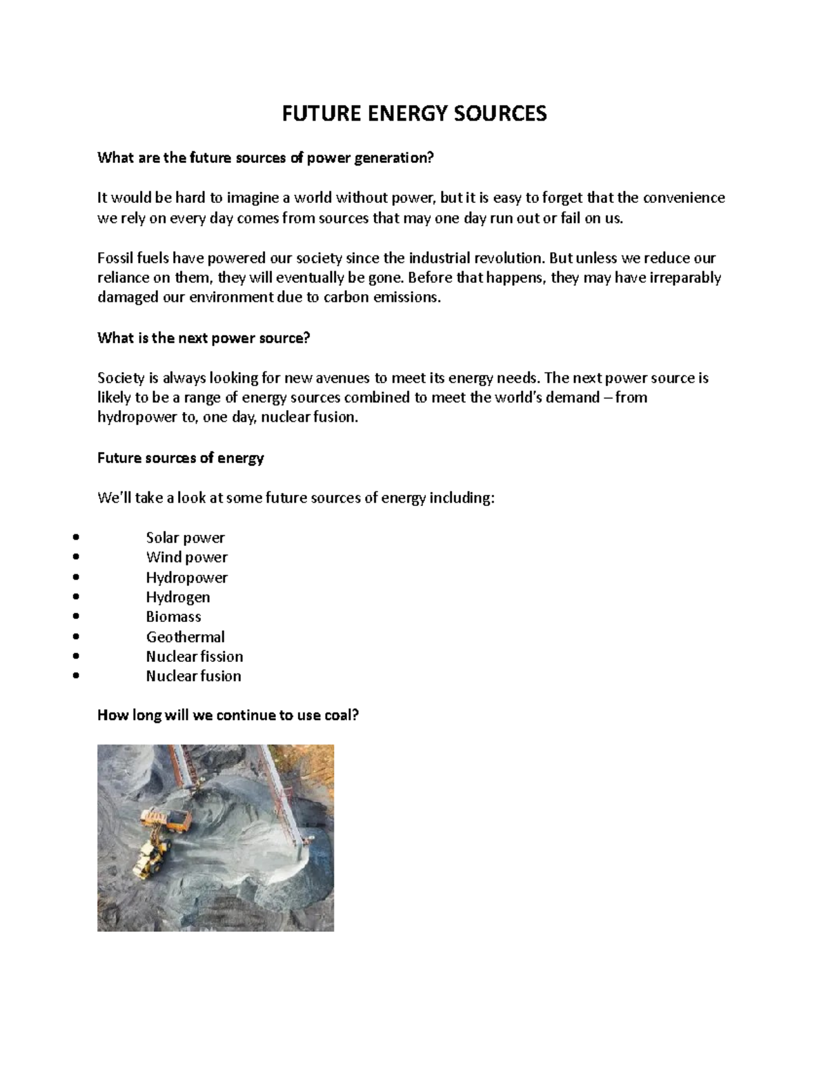 Future Energy Sources - FUTURE ENERGY SOURCES What are the future ...