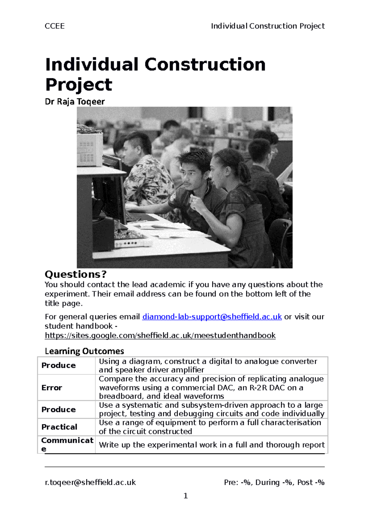 Individual Construction Project - Lab Sheet - Individual Construction ...