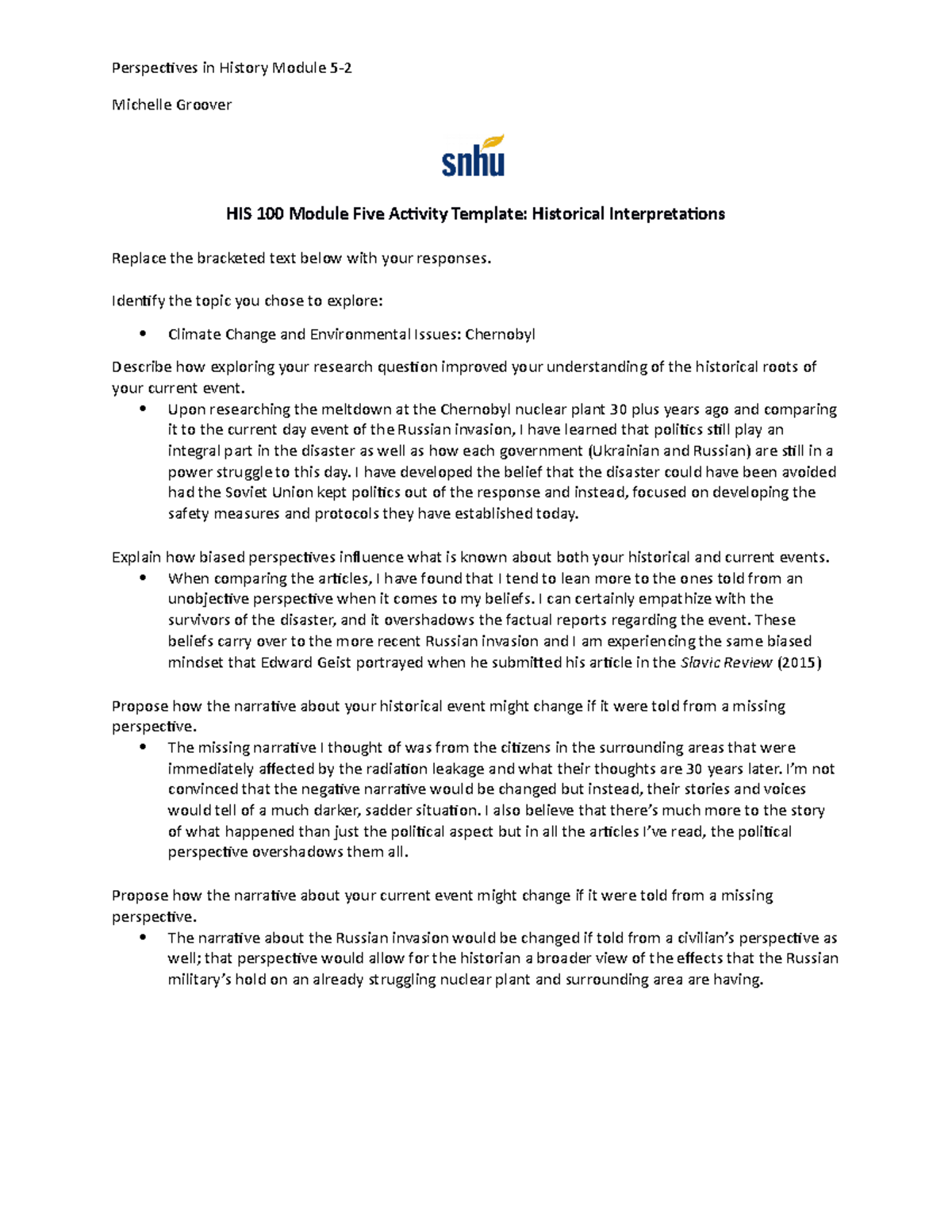 HIS 100 Module 5-2 Activity Template - Perspectives in History Module 5 ...